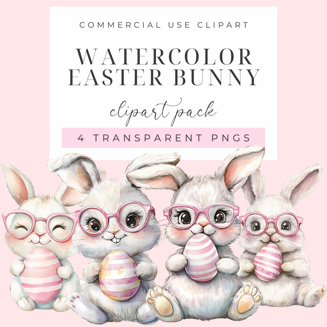 Watercolor Easter Bunny Clipart, Cute Spring Bunny PNG, Pink Bunny ...