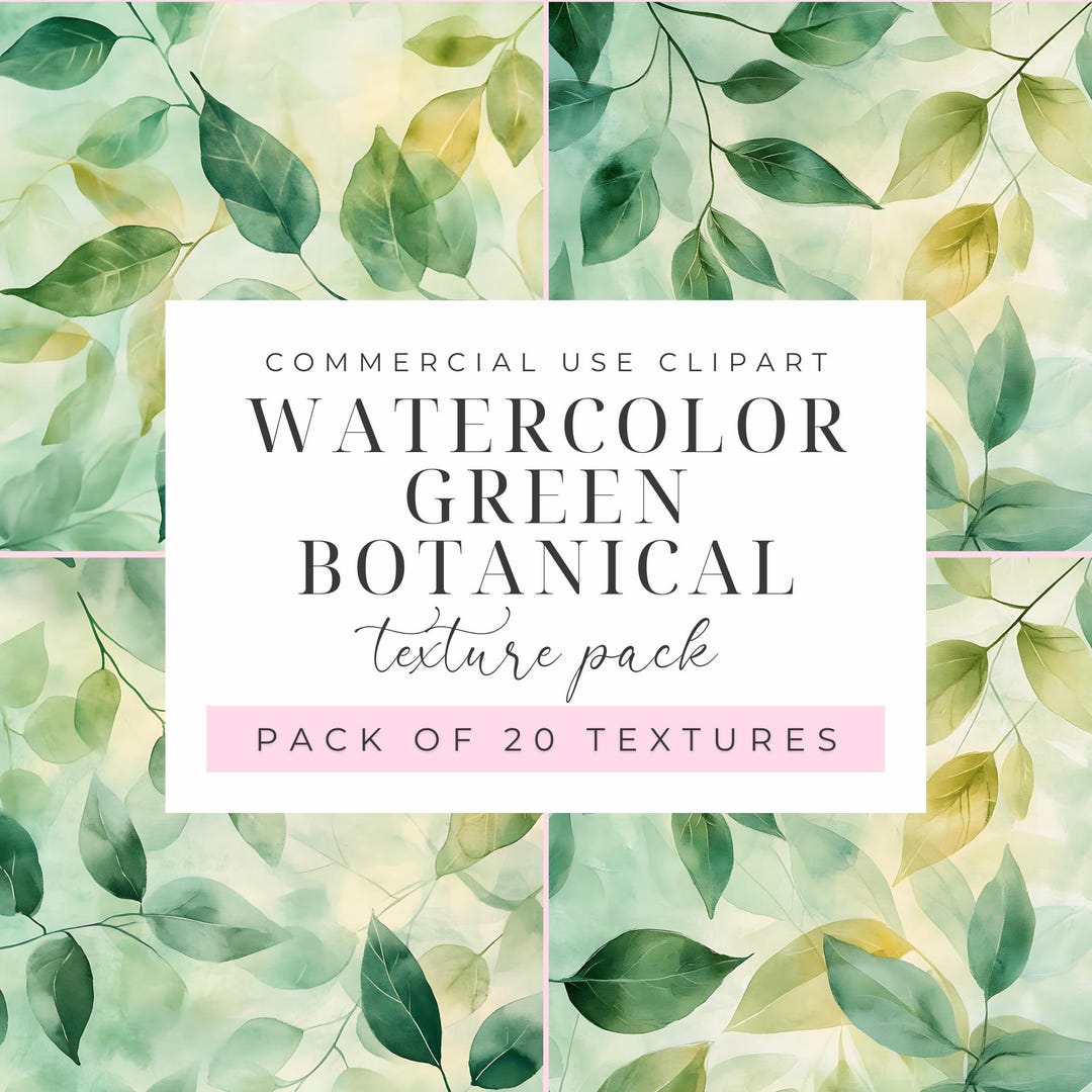 Watercolor Green Botanical Texture Background, Set of 20 High ...
