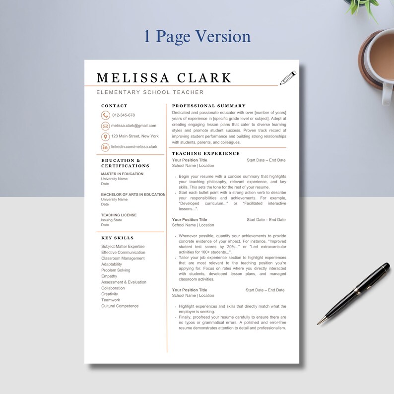 Teacher Resume Template: Editable CV, Cover Letter, Business Card ...