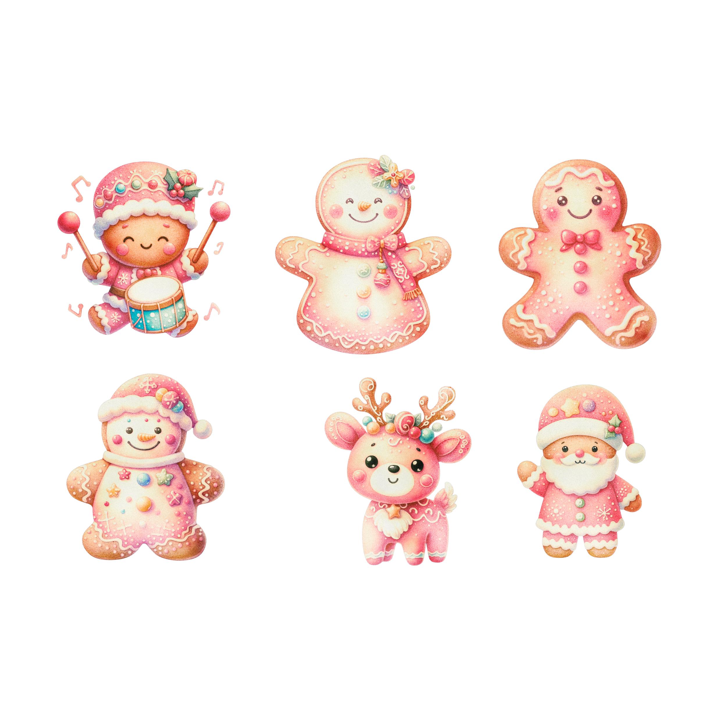 15 Pink Christmas Gingerbread Clipart Set Holiday Cookie Characters - Etsy