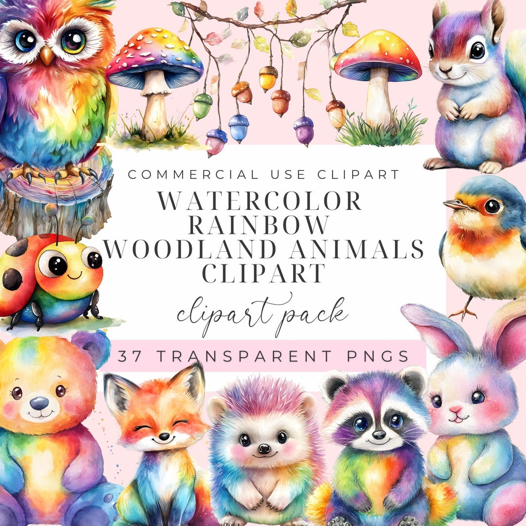 Clipart Woodland Animals Watercolor Forest Animal PNG Rainbow Baby ...