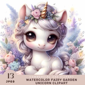 Watercolor Fairy Garden Unicorn Clipart, Floral Unicorn PNG Whimsical ...