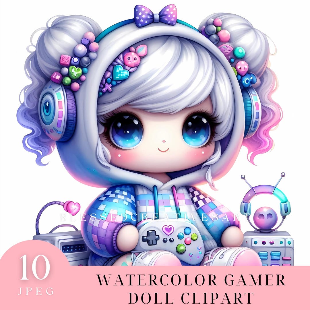 Watercolor Gamer Doll Clipart 10 High Quality 300 DPI Jpegs Cute Dolls ...