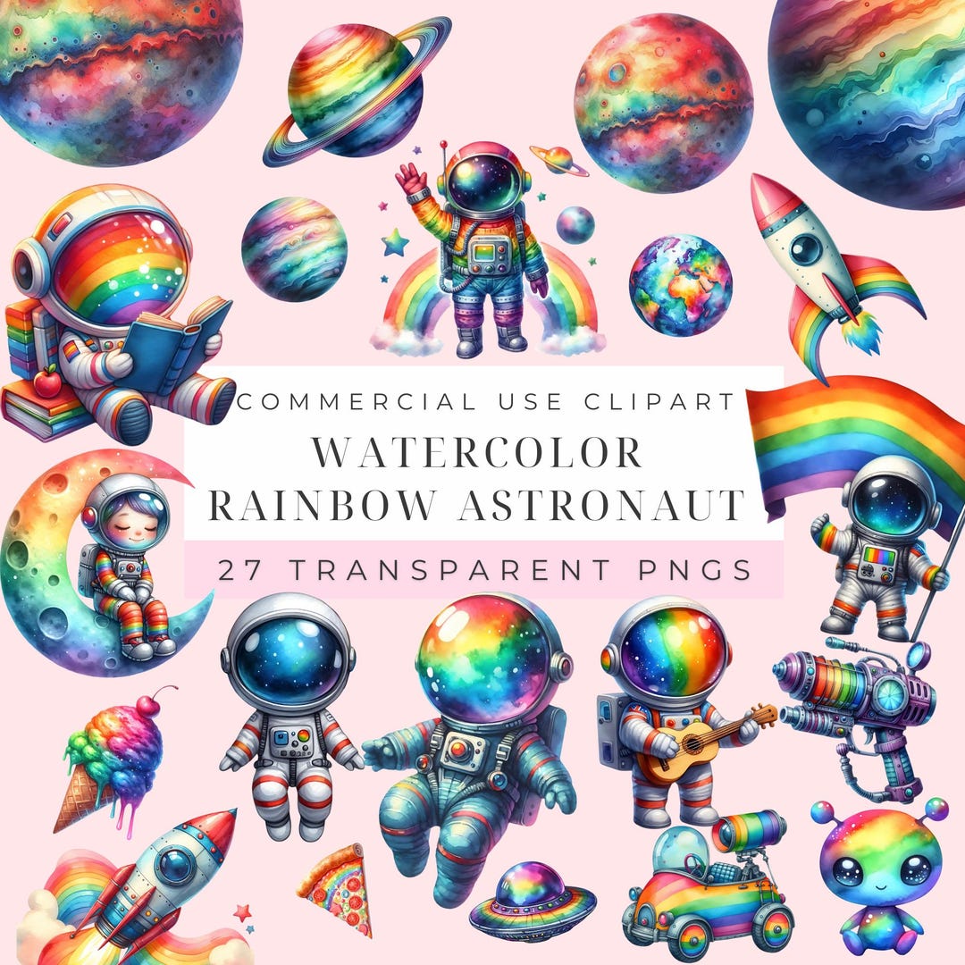 Watercolor Rainbow Astronaut Clipart, Space PNG, Astronaut Birthday Boy ...