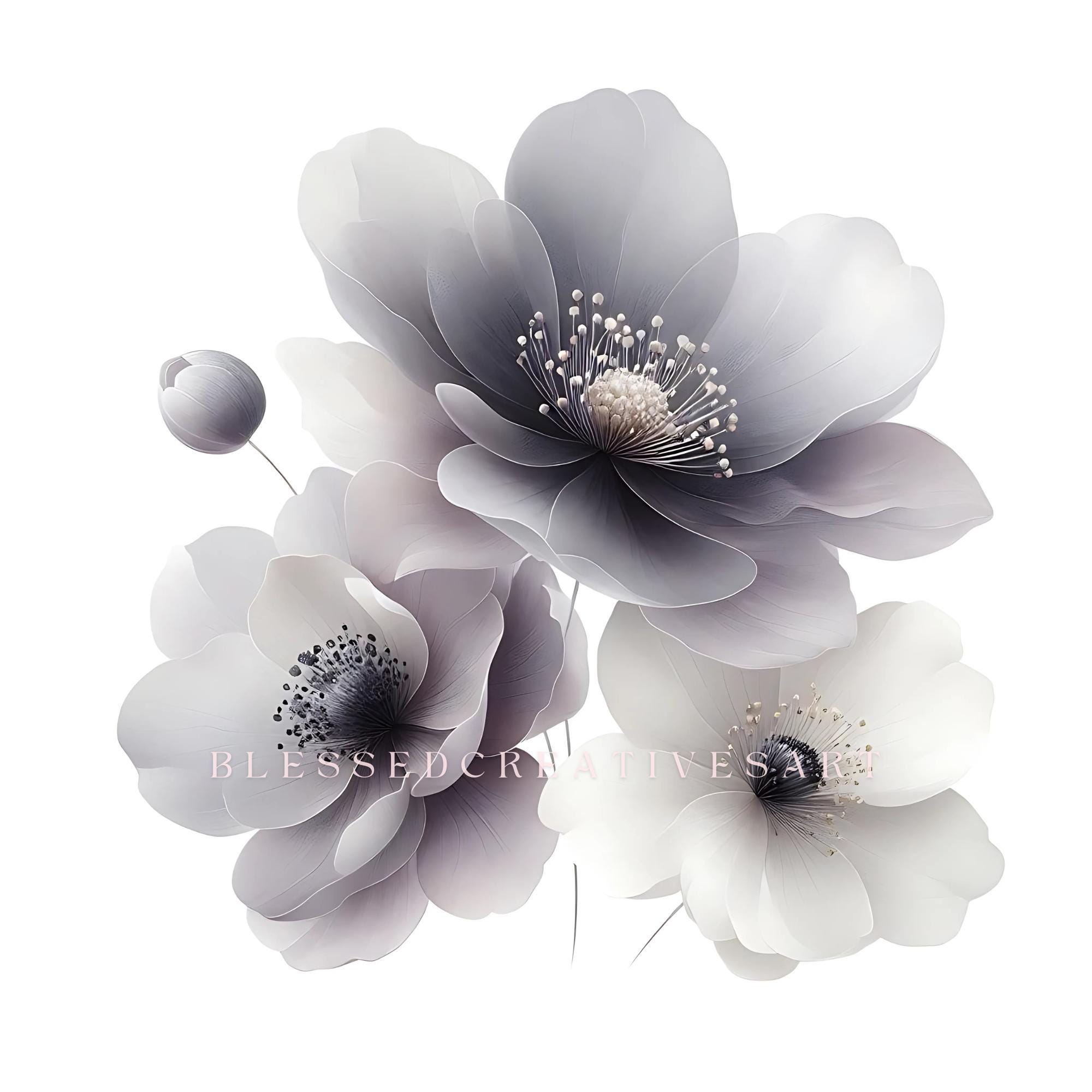 Watercolor Lilac Gray Flower Clipart, 12 High Quality Jpegs, Watercolor ...