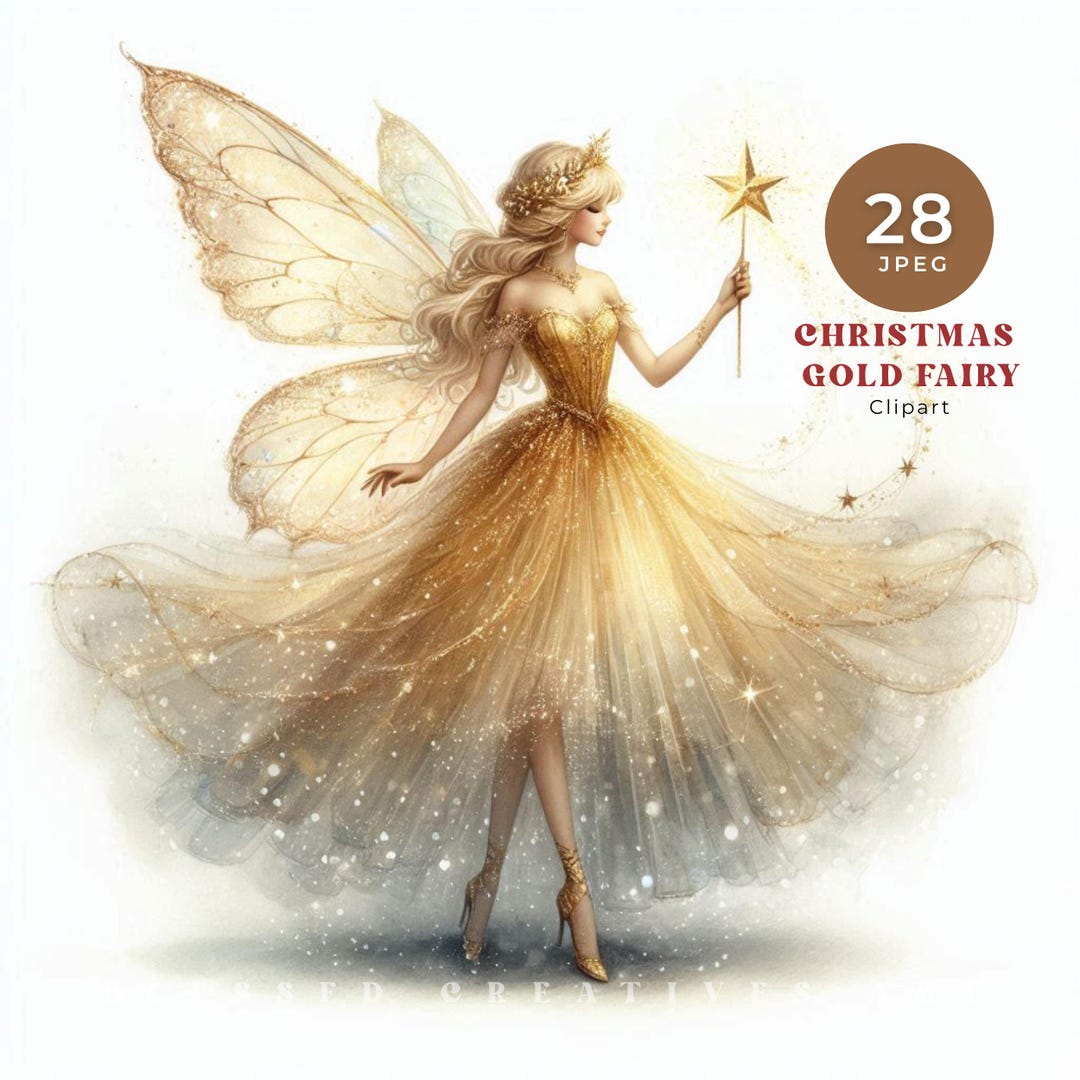 28 Elegant Christmas Gold Fairy Clipart Set for Holiday Invitations ...