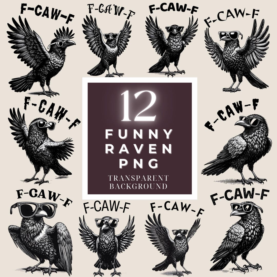 Funny Raven F-CAW-F Clipart, Gothic Halloween PNG - Etsy