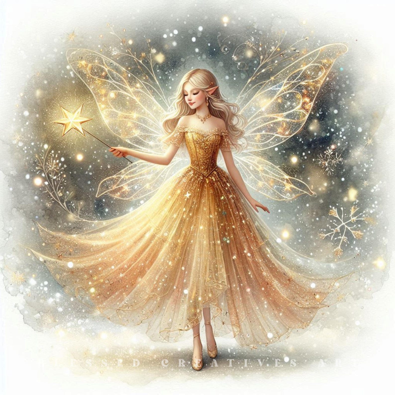 28 Elegant Christmas Gold Fairy Clipart Set for Holiday Invitations ...