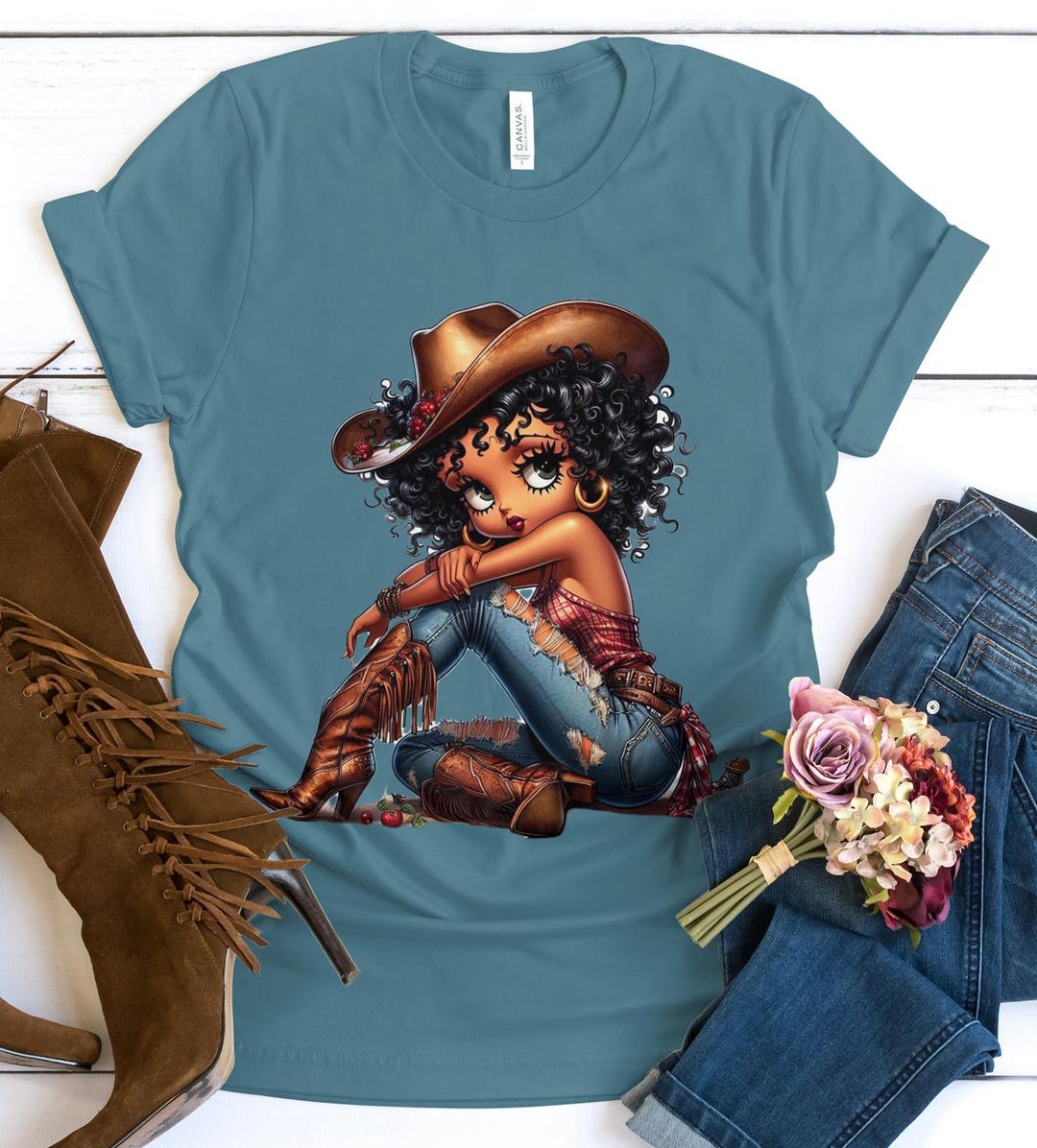 Betty Boop African American County Girl Ripped Jeans Cowgirl Beauty ...