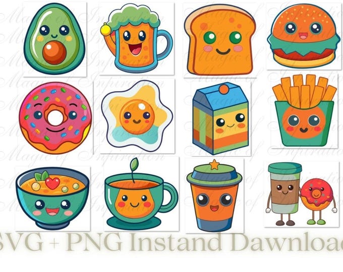 Kawaii Breakfast PNG Bundle - Etsy Canada
