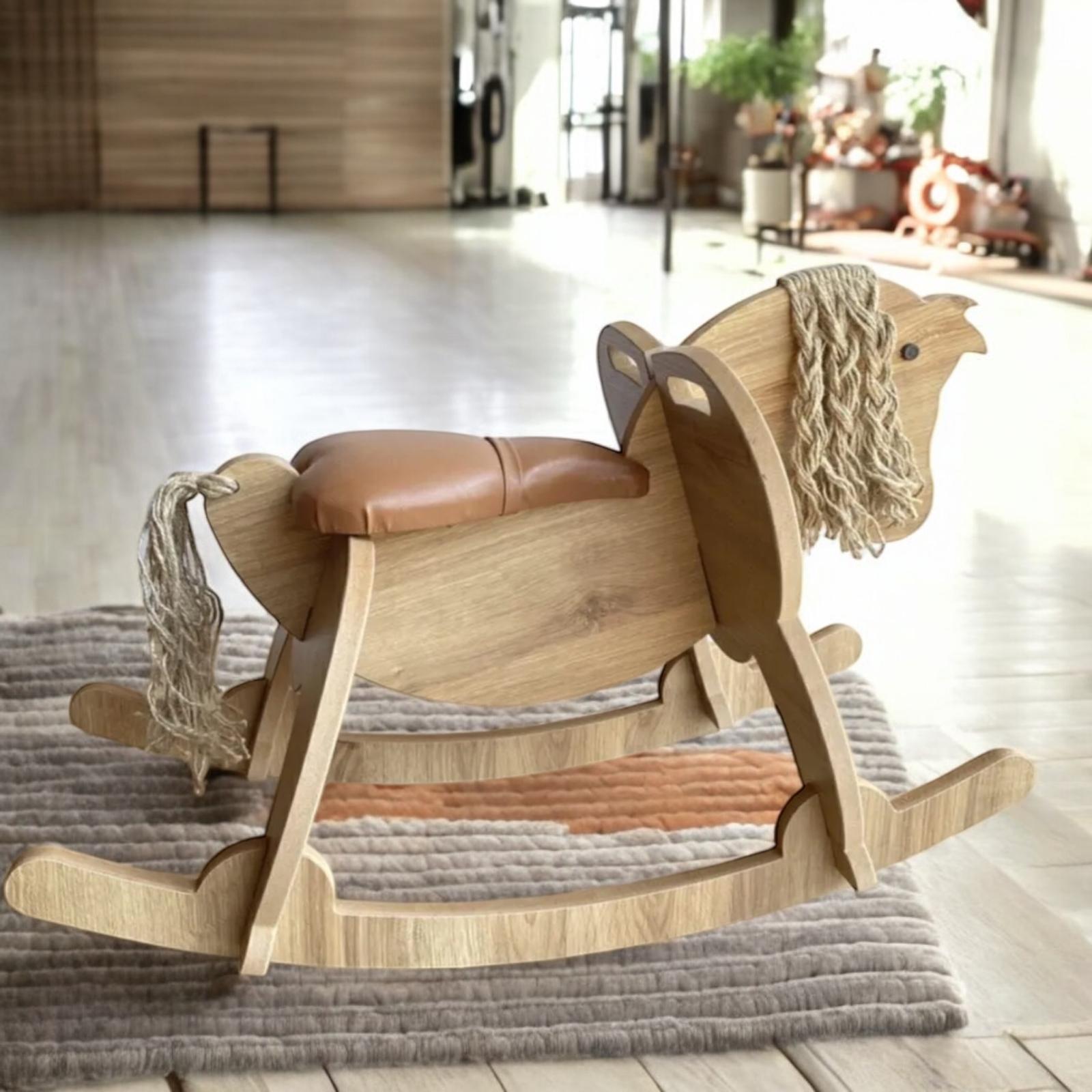 Wooden Rocking Horse - Leather Seat - Nursery Toys, Baby Rocking Horse ...