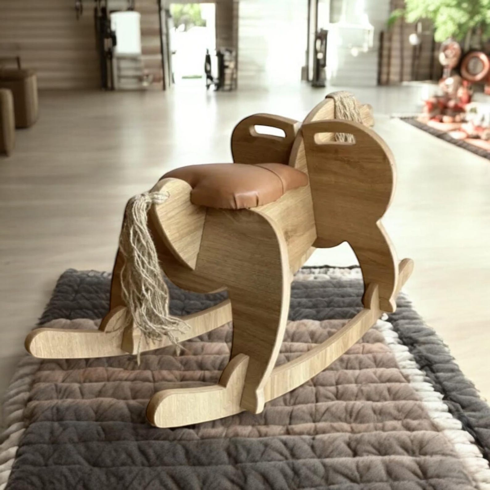 Wooden Rocking Horse - Leather Seat - Nursery Toys, Baby Rocking Horse ...