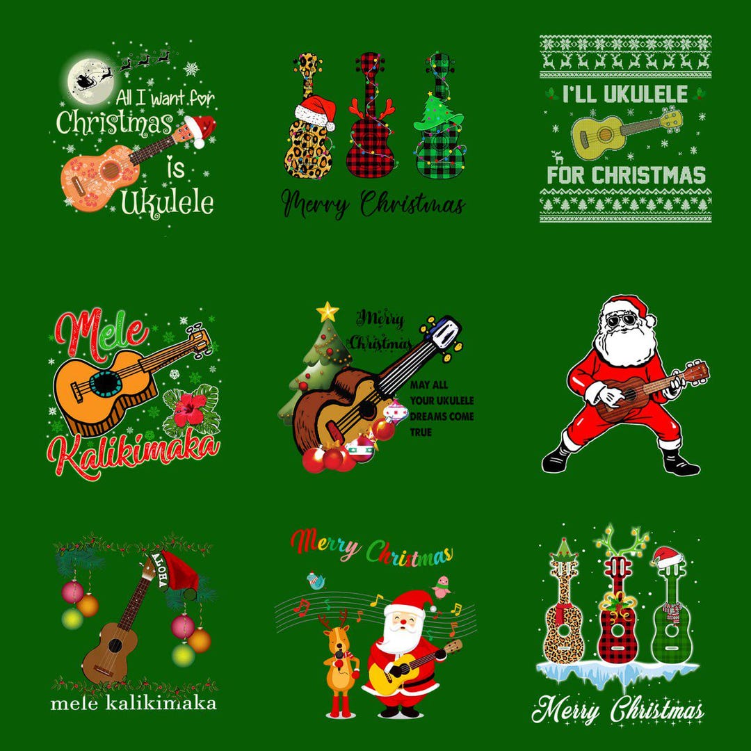 9 Designs Ukulele Christmas PNG, Mele Kalikimaka Png, Ukulele Bundle ...