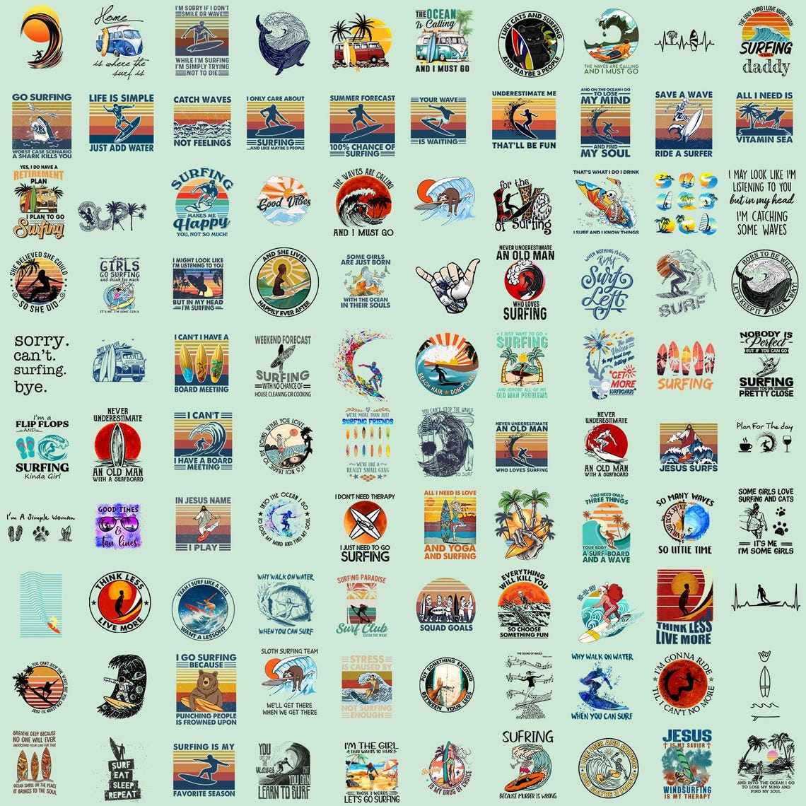 100+ Surfing Designs Png, Surfing Bundle Png, Retro Surf Designs ...