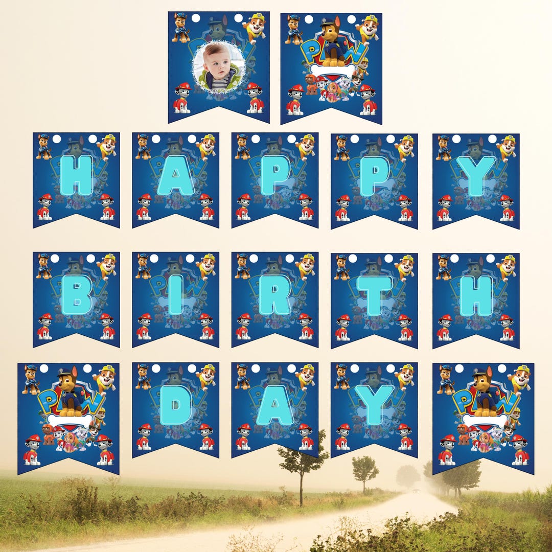 Kids Birthday Helper, Heroic Pups Birthday Name Banner, Cute Puppies ...