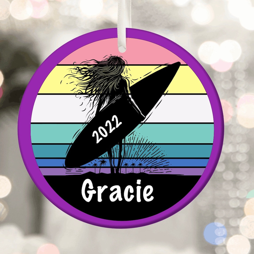 Female Surfer Christmas Ornament, Surfer Christmas Ornament, Surfing ...