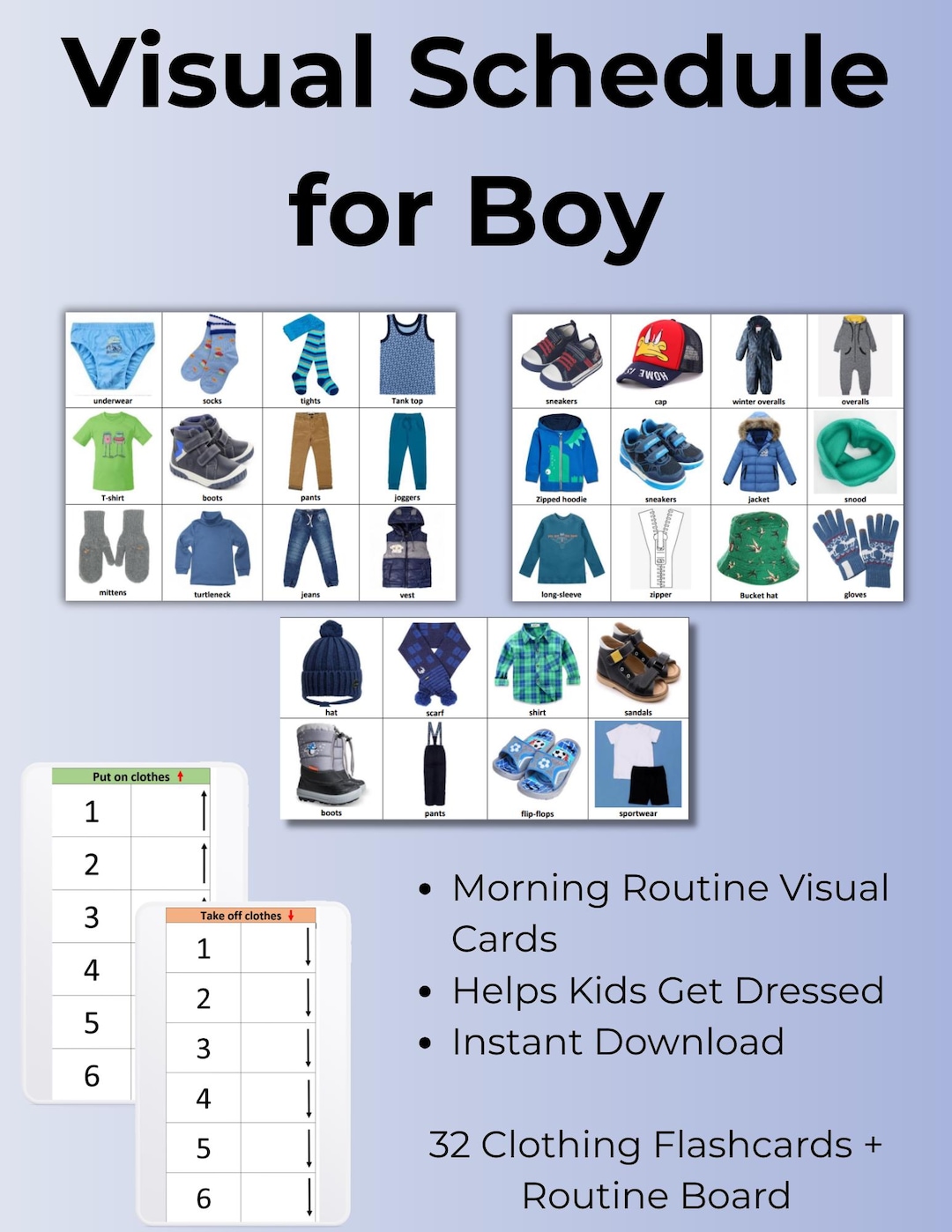 Dressing Visual Schedule for Boys, Autism & ADHD Aid (PDF Pattern) - Etsy