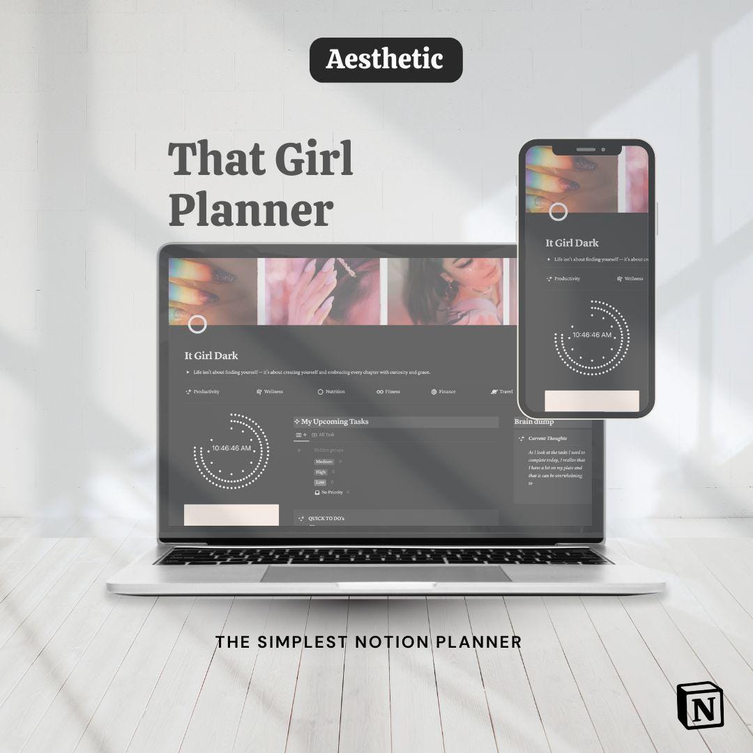 It Girl Aesthetic Dark Mode, Notion Template, Planner Dark Mode, Black ...
