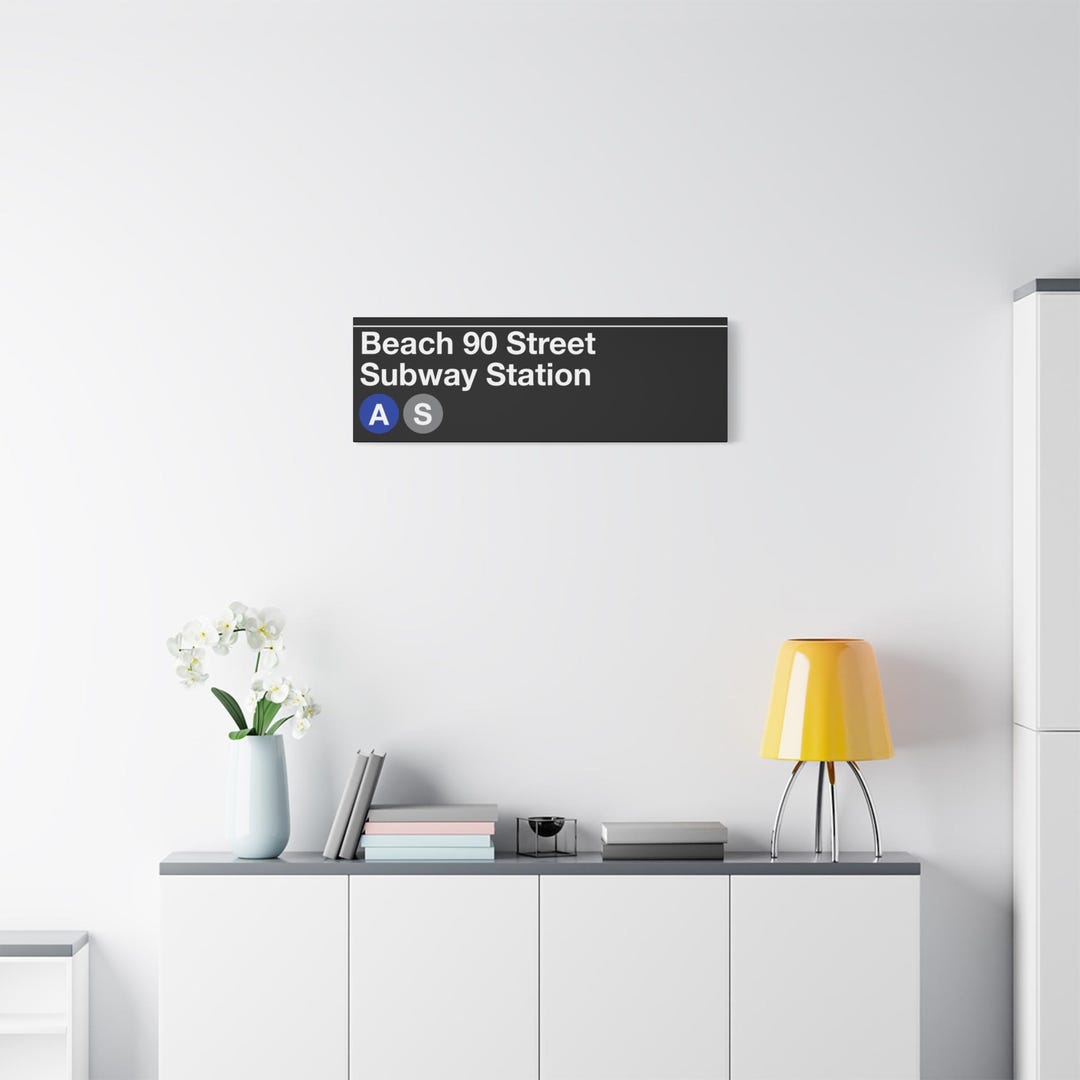 Beach 90 Street Subway Station Sign - 12" X 36" Matte Canvas Art, A ...