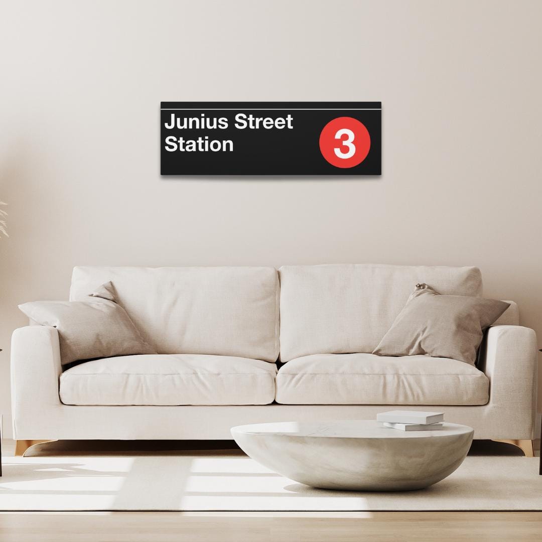 Junius Street Station Subway Entrance Sign - 3 Train - Matte Canvas New ...