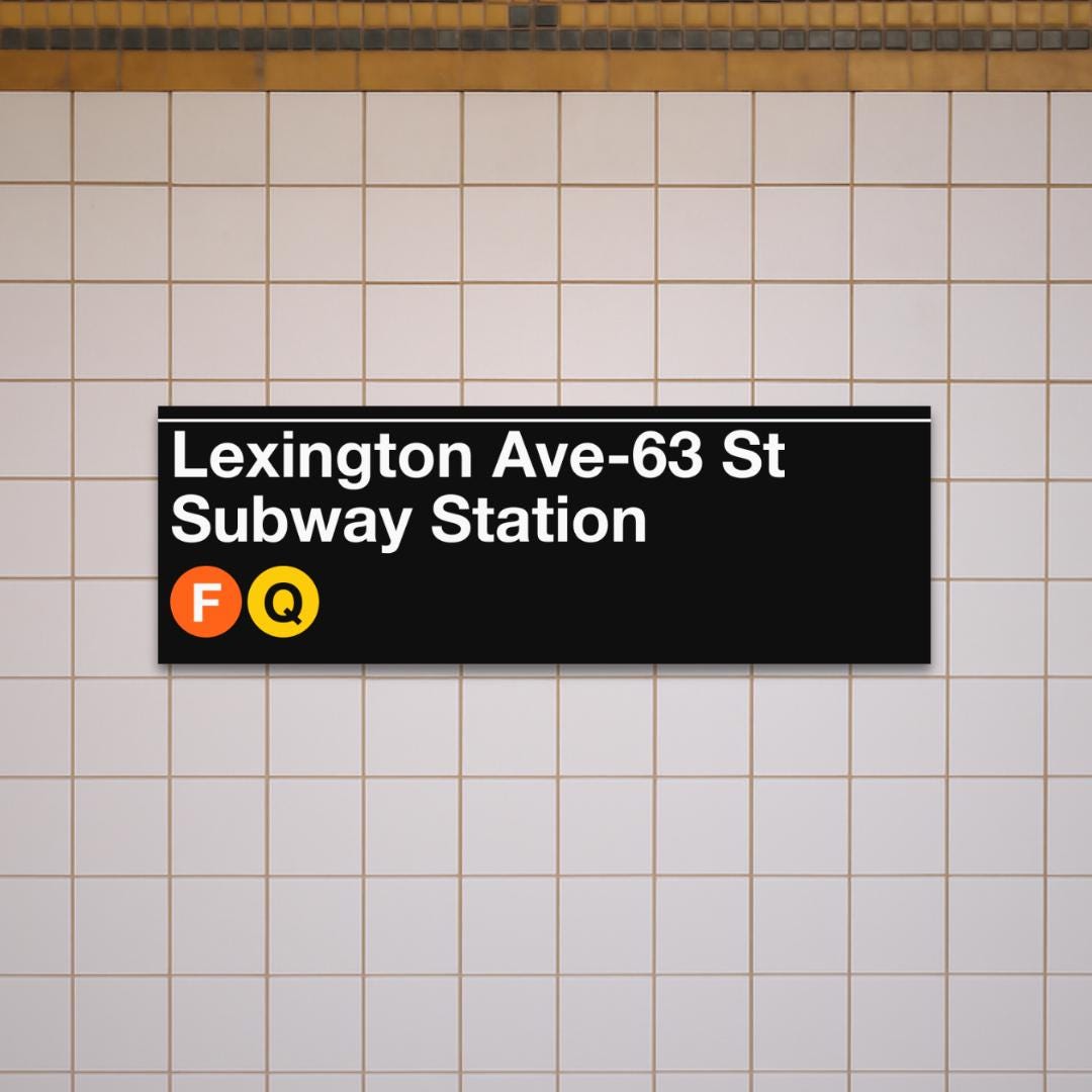 Lexington Ave-63 St Subway Station Sign - F/Q, 12" X 36" Matte Canvas ...