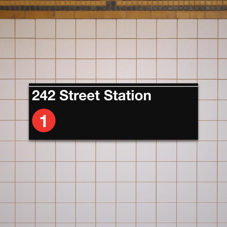 242 Street Station Subway Entrance Sign - 1 Train, 12" X 36" Matte ...