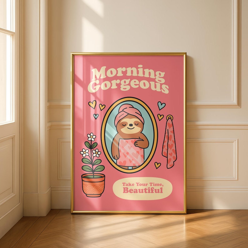 Retro Sloth Bathroom Print | Quirky Whimsical Wall Art, Sloth Gifts ...
