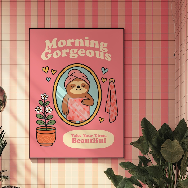 Retro Sloth Bathroom Print | Quirky Whimsical Wall Art, Sloth Gifts ...