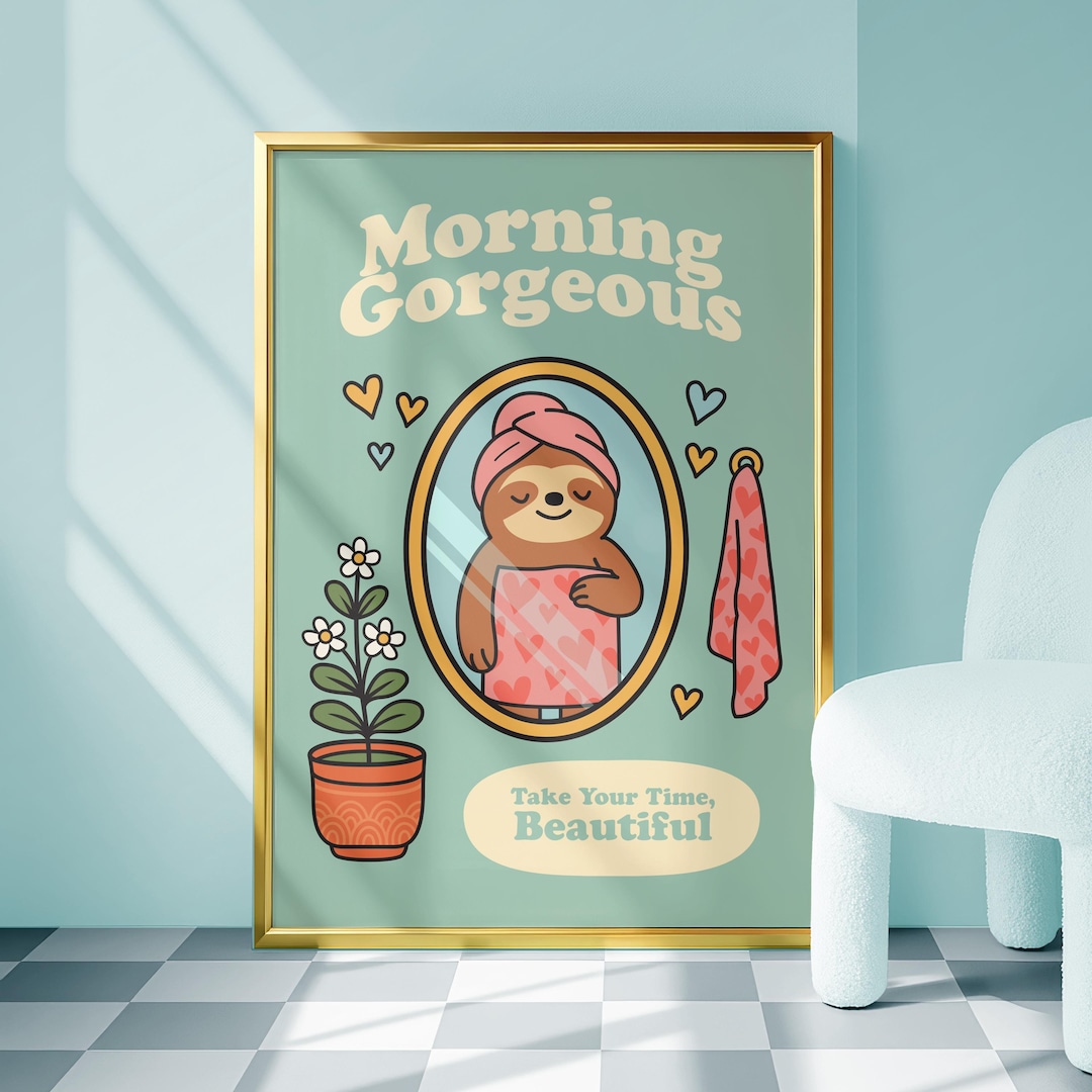 Retro Sloth Bathroom Print | Quirky Whimsical Wall Art, Sloth Gifts ...