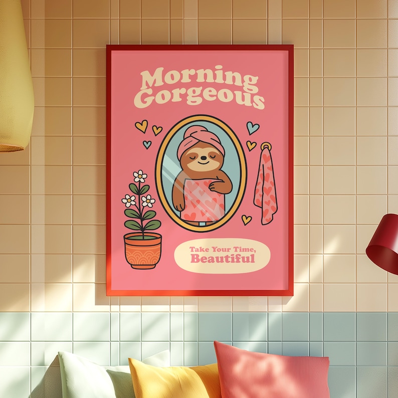 Retro Sloth Bathroom Print | Quirky Whimsical Wall Art, Sloth Gifts ...