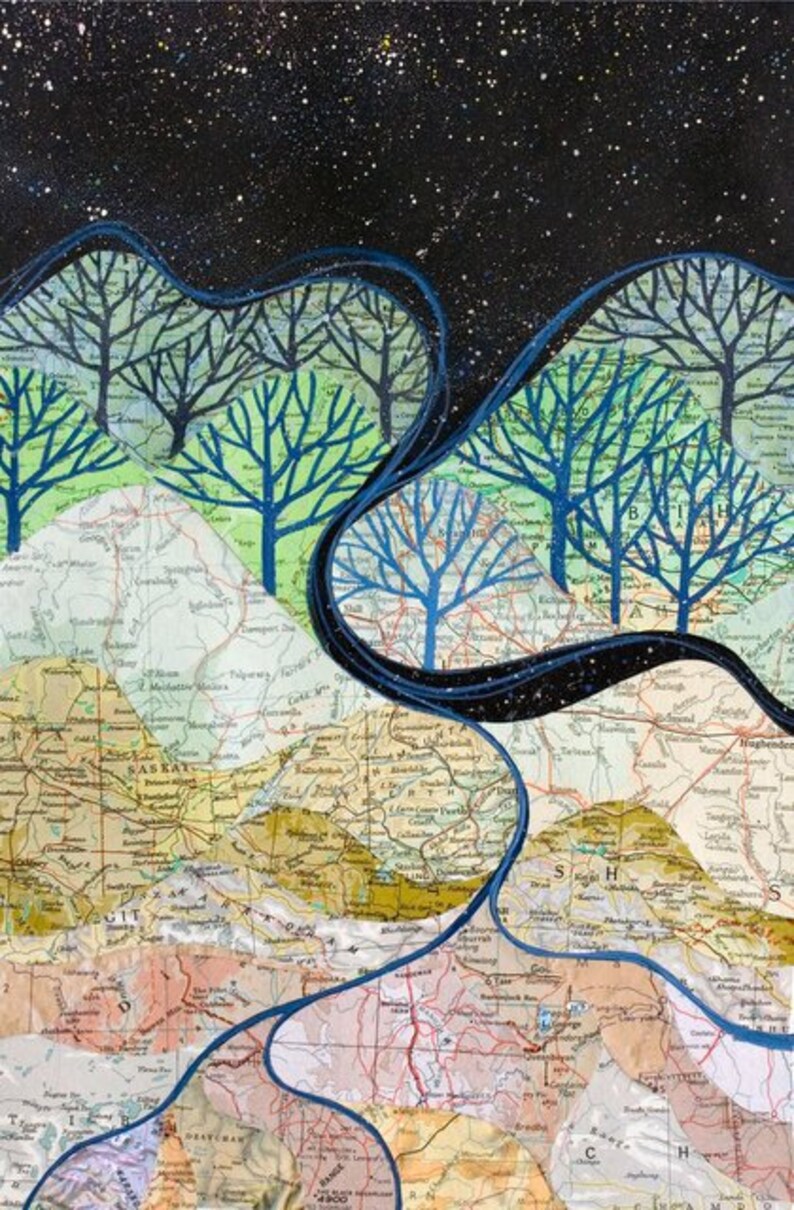 LARGE the Rivers Know Art Print Map Collage of Mountains - Etsy