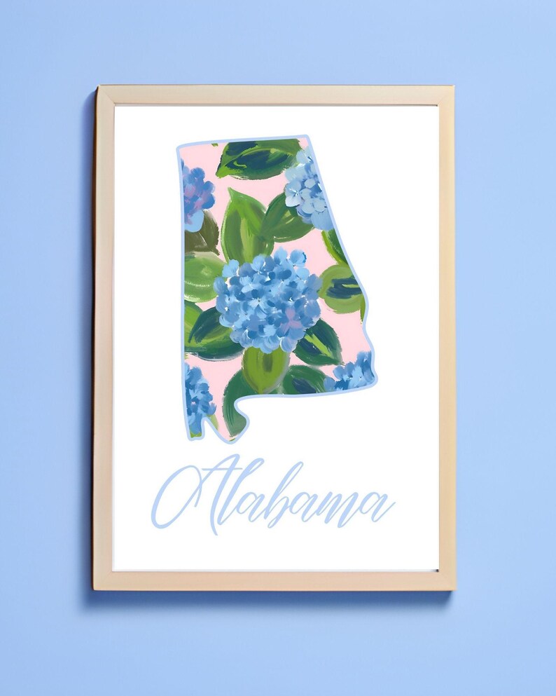 Preppy Hydrangea Floral Alabama Printable Wall Art | Grandmillennial ...