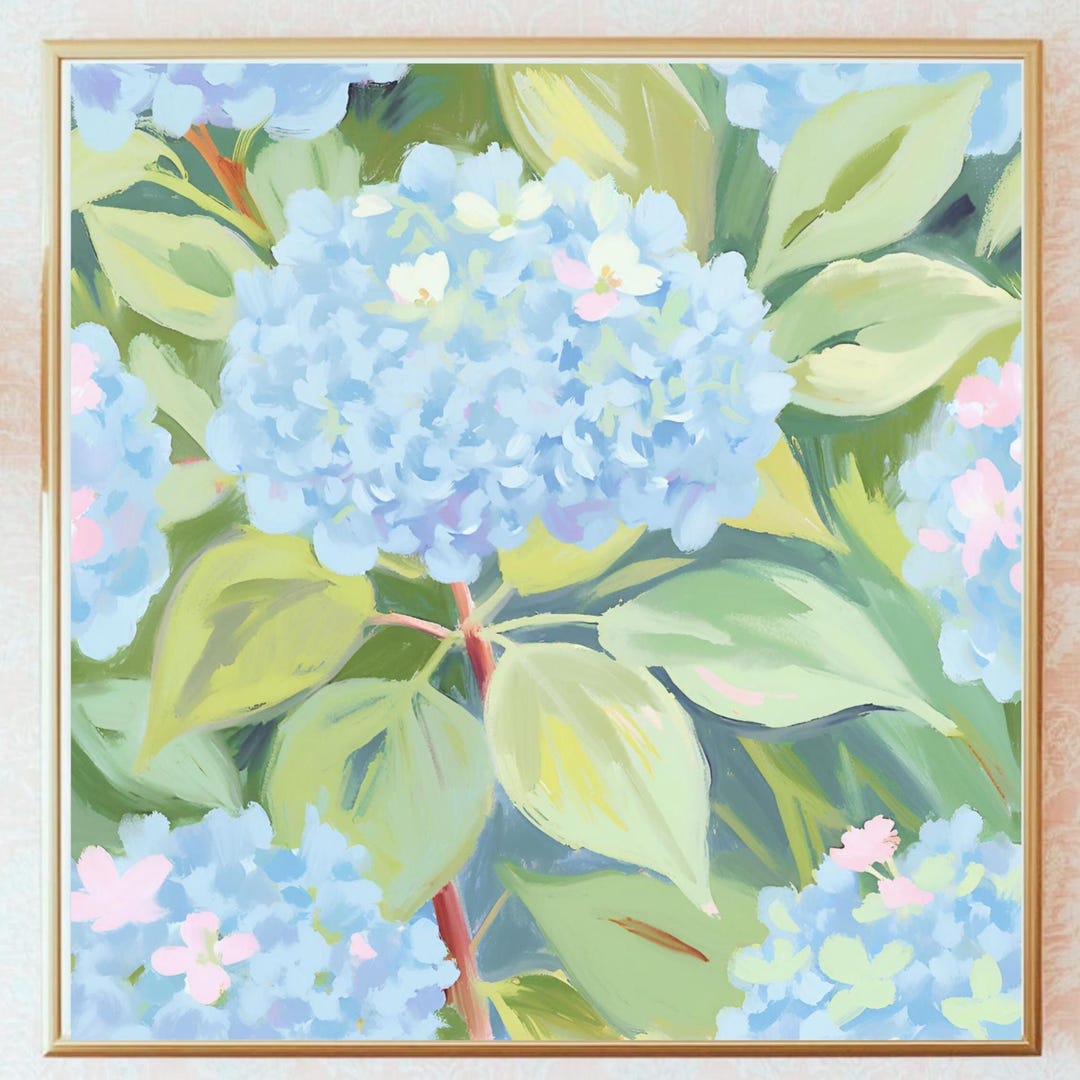 Preppy Pastel Hydrangea Wall Art Preppy Floral Print Cottagecore ...