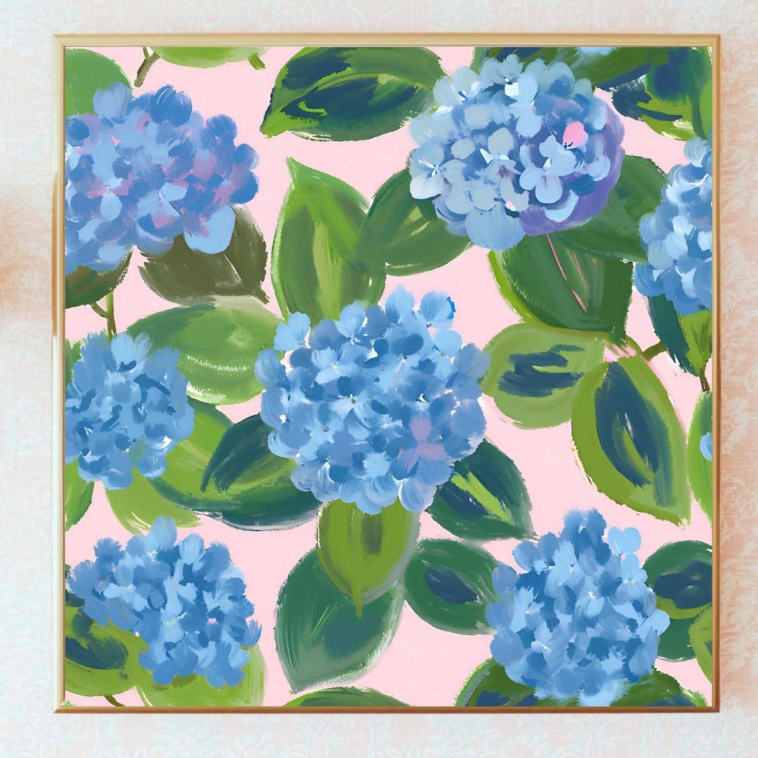 Grandmillennial Blue Hydrangea Wall Art | Preppy Floral Print | Classic ...
