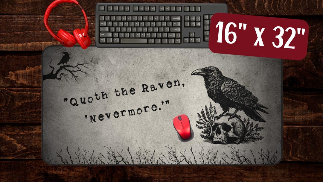 Edgar Allan Poe Desk Mat: Gothic Raven & Skull - Dark Academia Decor - Etsy