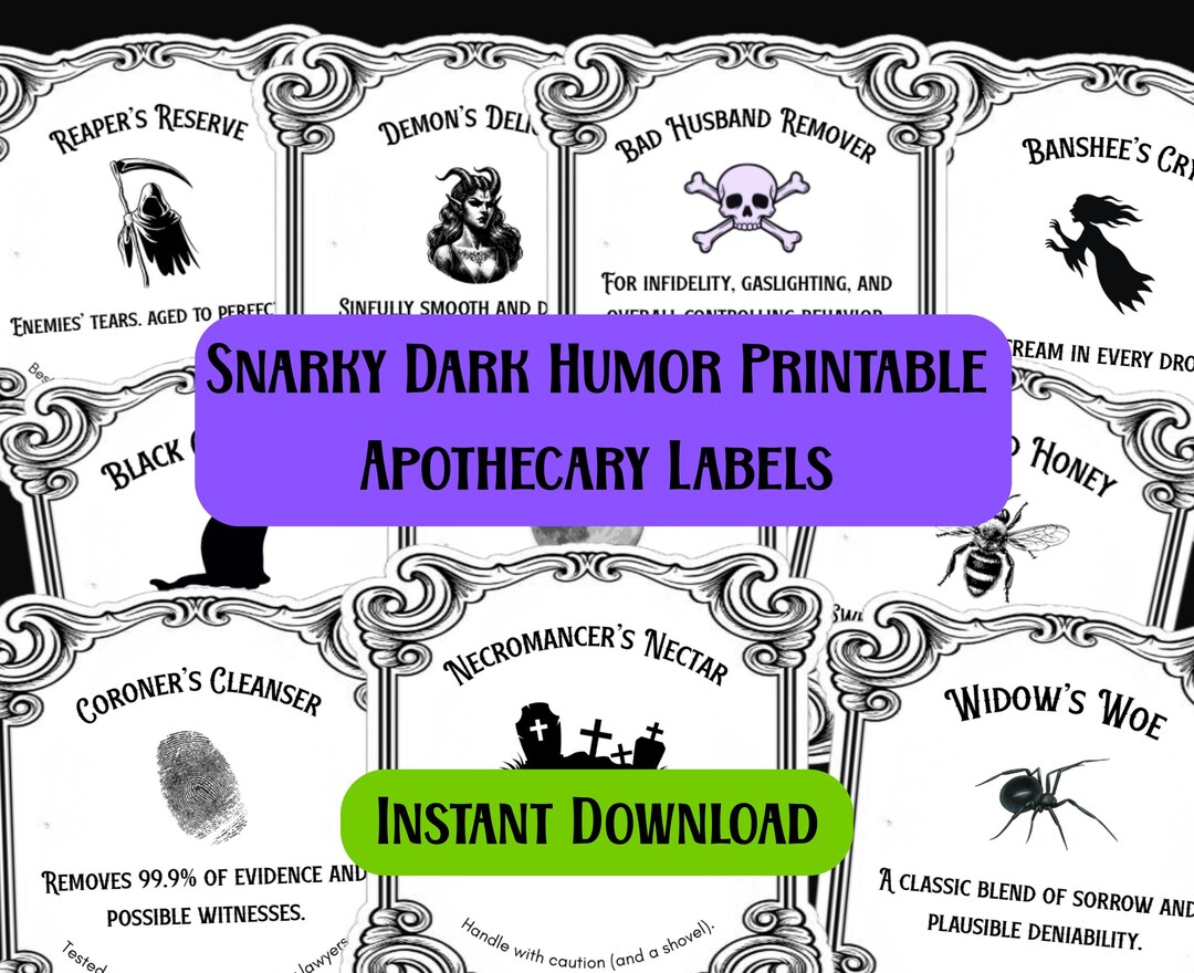 Dark Humor Apothecary Labels: Gothic Potion Bottle Stickers (digital ...
