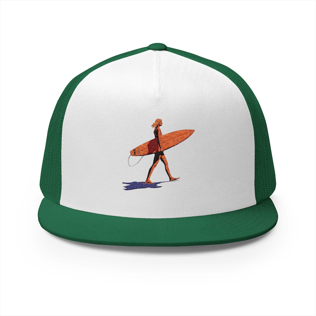 Female Surfing 5 Panel Trucker Cap, Beach Hat, Summer Accessory, Gift ...