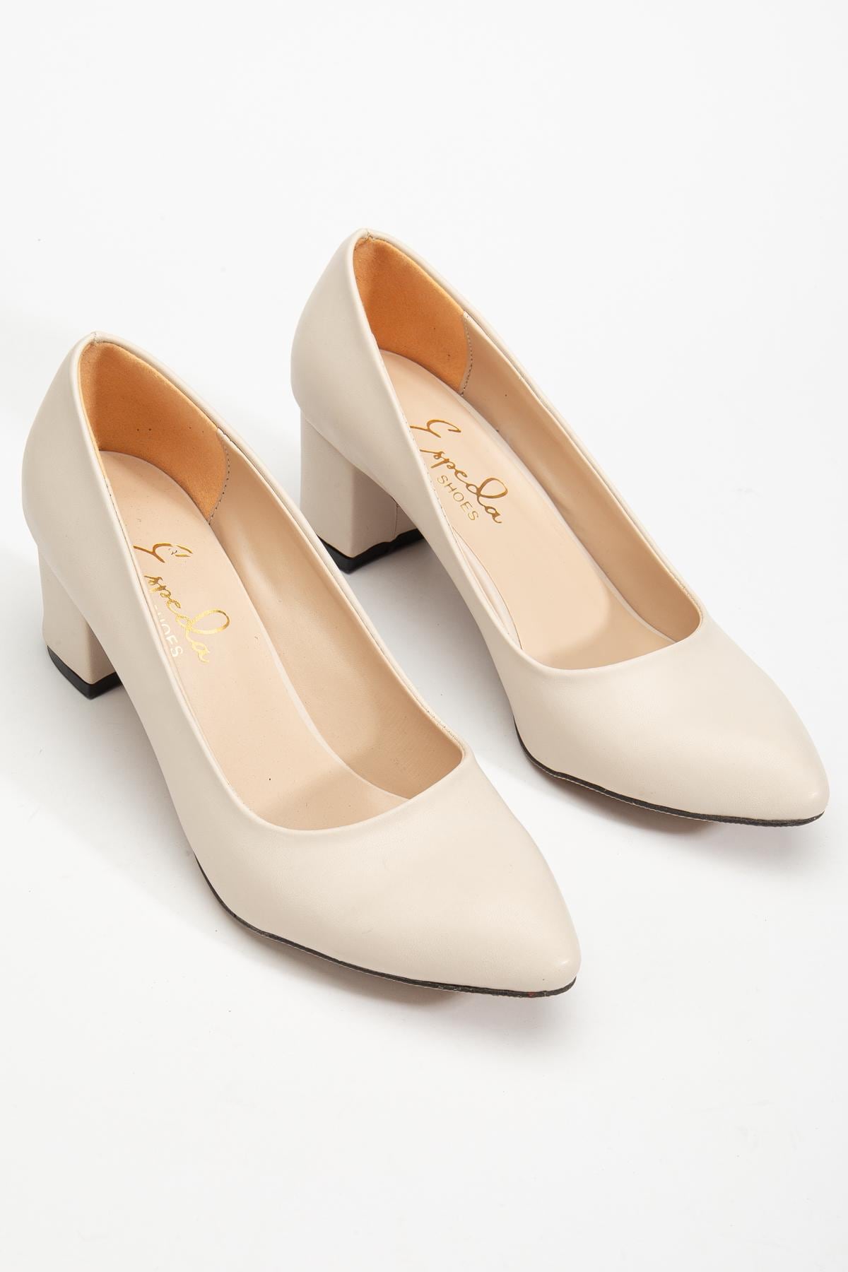 Beige Matte Block-heel Shoes for Women, Comfortable Low Heels, Office ...
