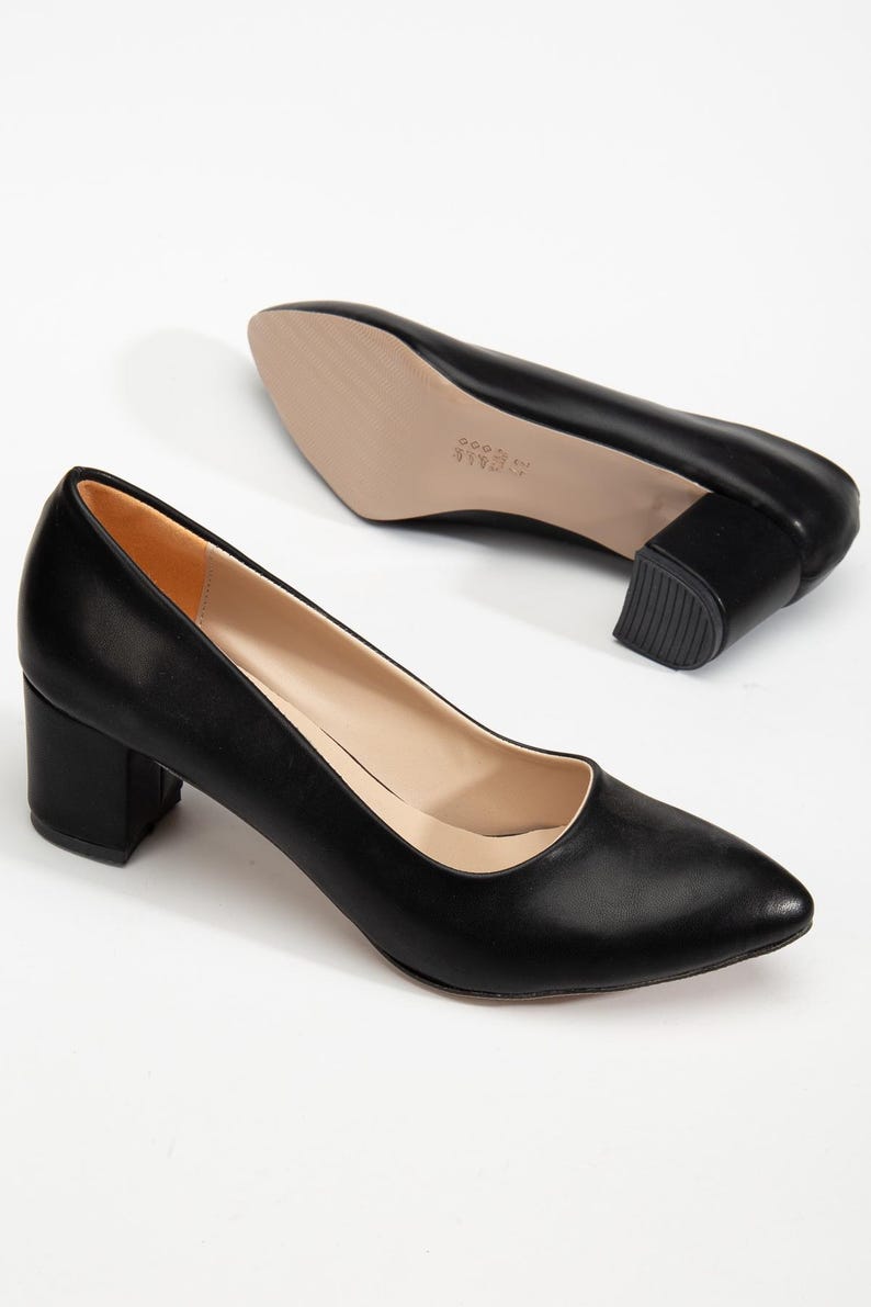 Black Matte Block-heel Shoes for Women, Comfortable Low Heels, Office ...