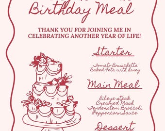 SPARKLE & SIP Minimalist Birthday Menu Template Modern Birthday Dinner ...