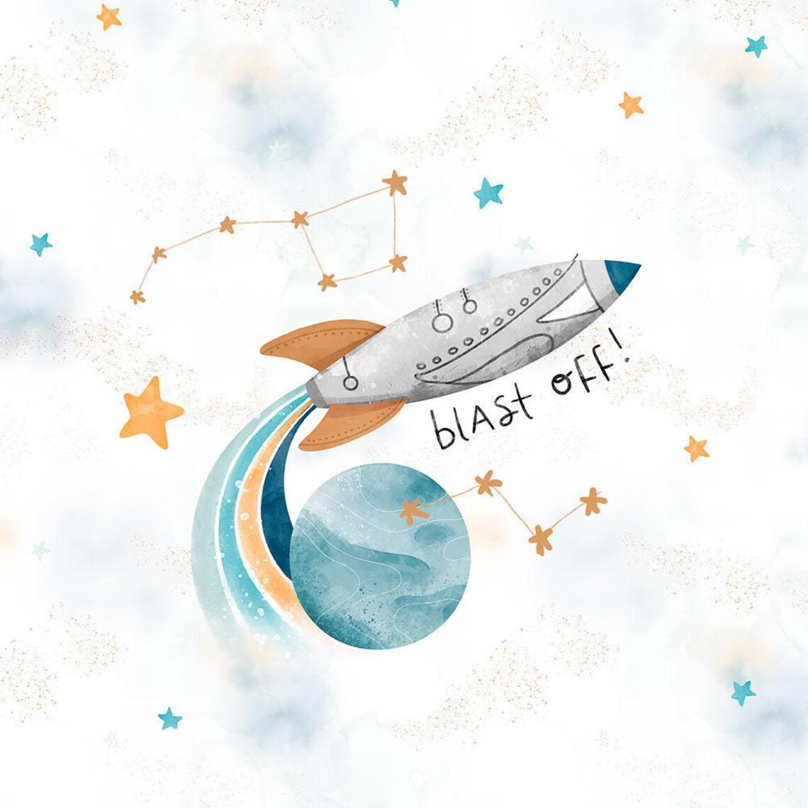 Rocket Ship Fabric Panel, Galactic Fabric, Astronaut Galaxy Fabric for ...