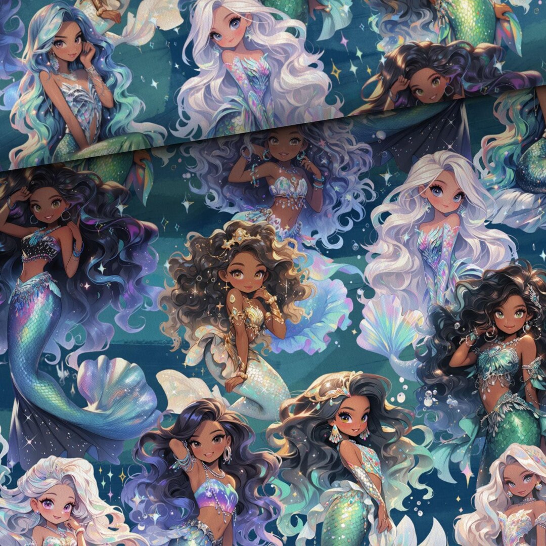 Moonlit Mermaids Fabric, Ocean Sea Glam Sirens Design - 164 Cm (65 ...
