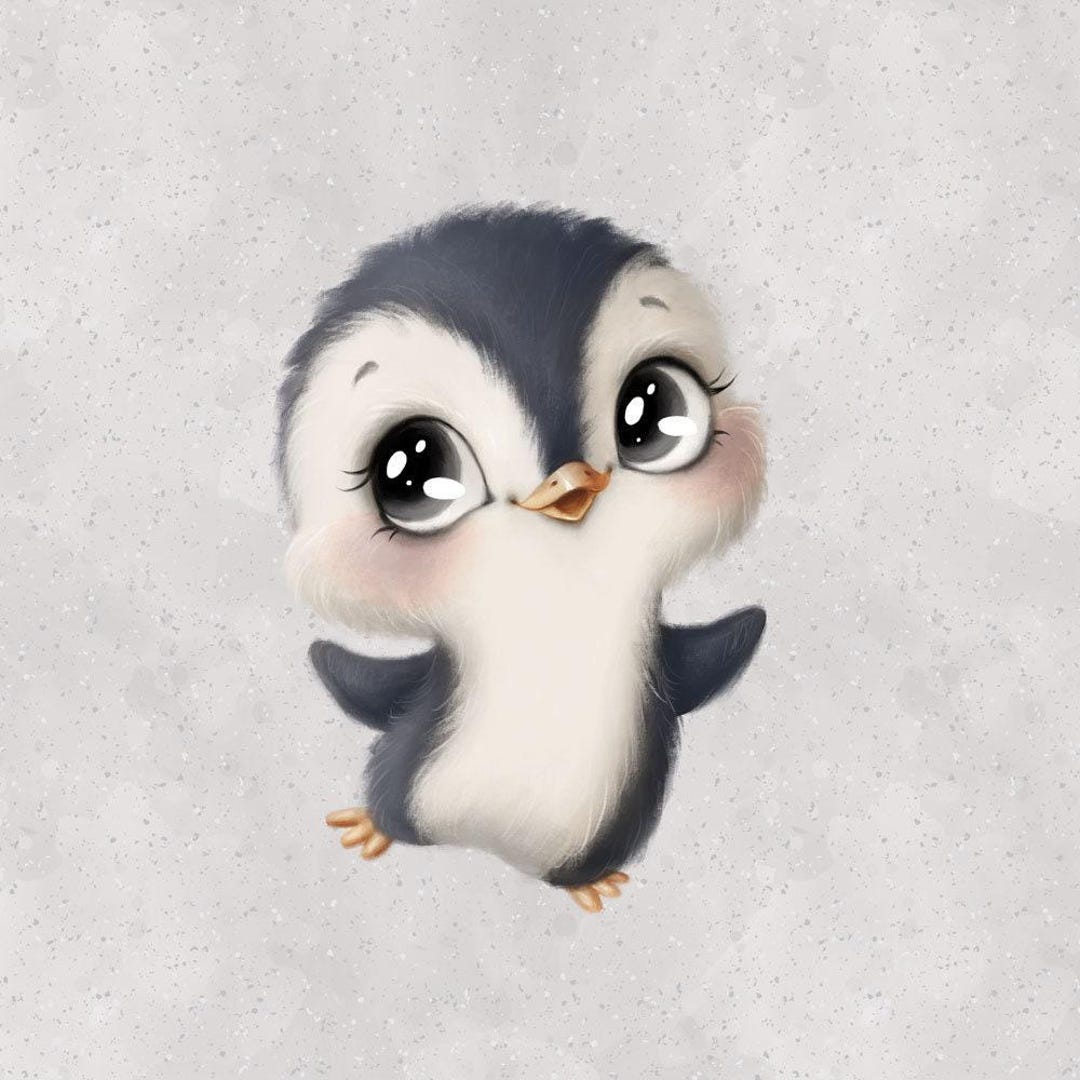 Penguin Fabric Panel, Adorable Animal Neutral Grey Design - 15" X 15 ...