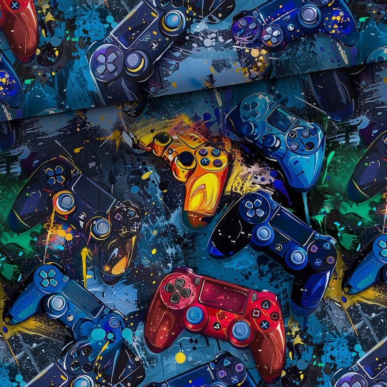 Gamer Fabric, Fun Video Game Controller Play Design - 164 Cm (65”) Wide ...