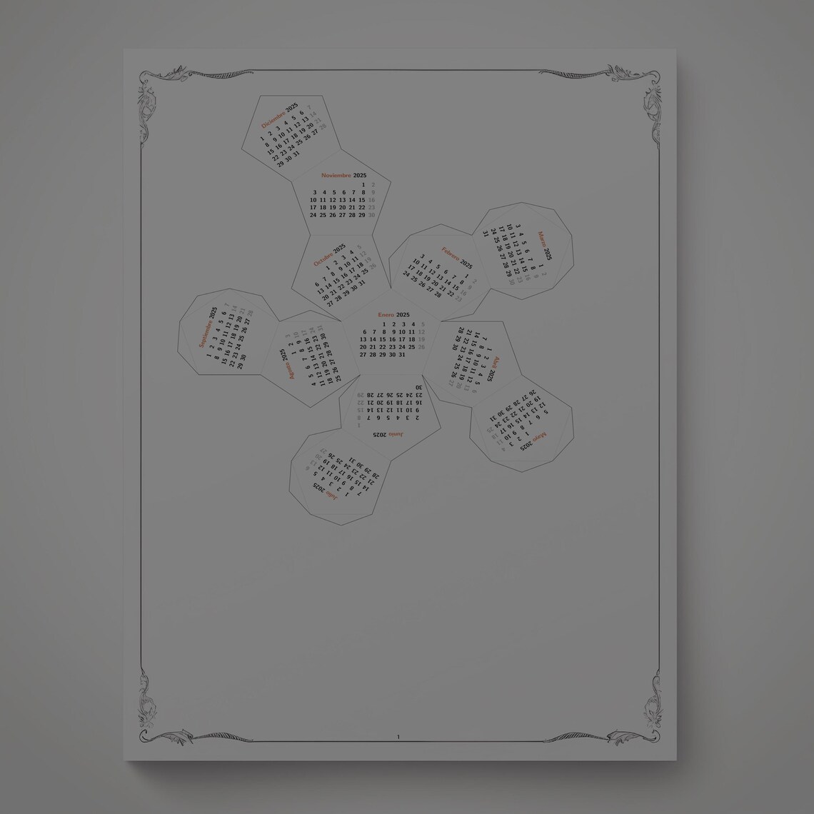 Dodecahedron 2025 Calendar, Foldable Agenda PDF & PNG, Unique 3D Paper ...