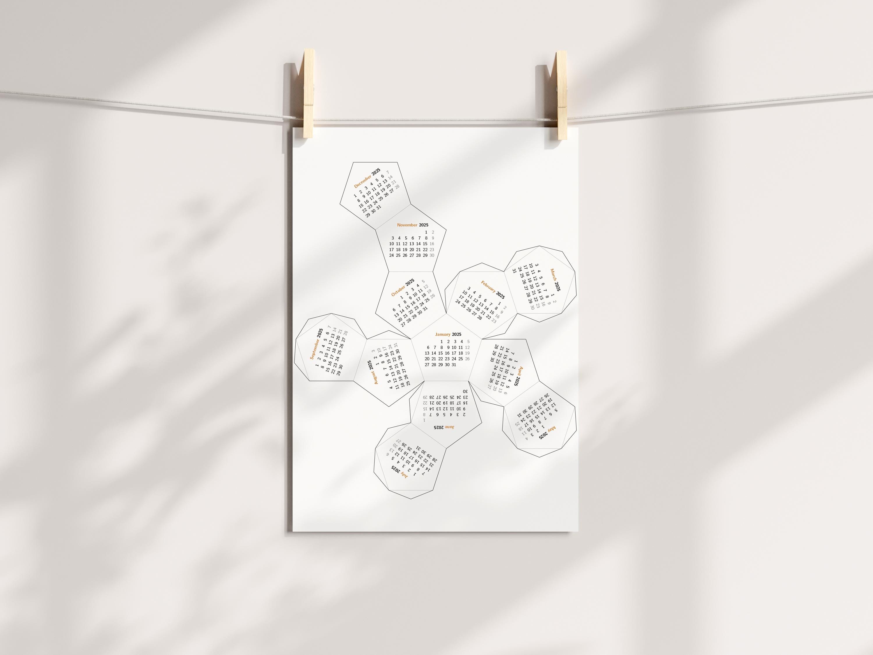 Foldable Dodecahedron With Calendar 2025, Agenda PDF & PNG, Unique 3D ...