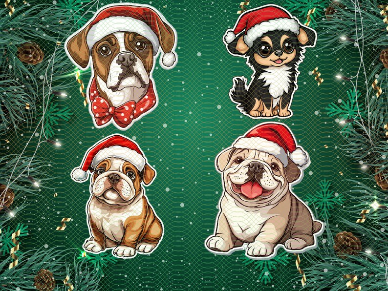 40 Christmas Dogs Bundle Pack, PNG Clipart, DIY Post Card Making, Cute ...