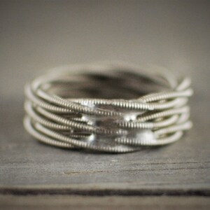 3 Stacked Guitar String Rings, Silver Ring, Guitar String Jewelry, Stacked Ring, Stacking Rings ...