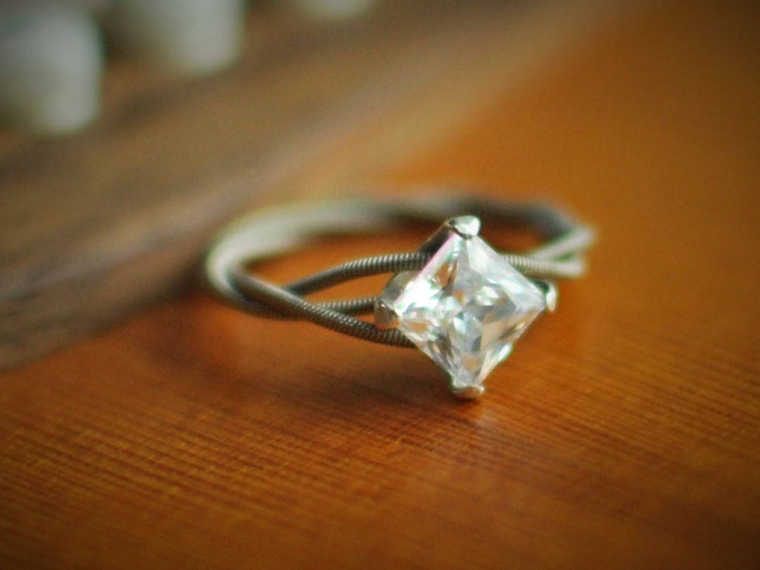 Guitar String Engagement Ring, Princess Cut Engagement Ring, Guitar ...