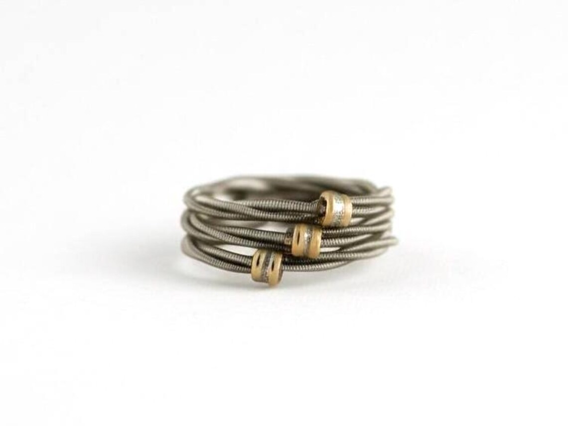 3 Stacked Guitar String Rings, Guitar Wedding Band, Guitar String ...